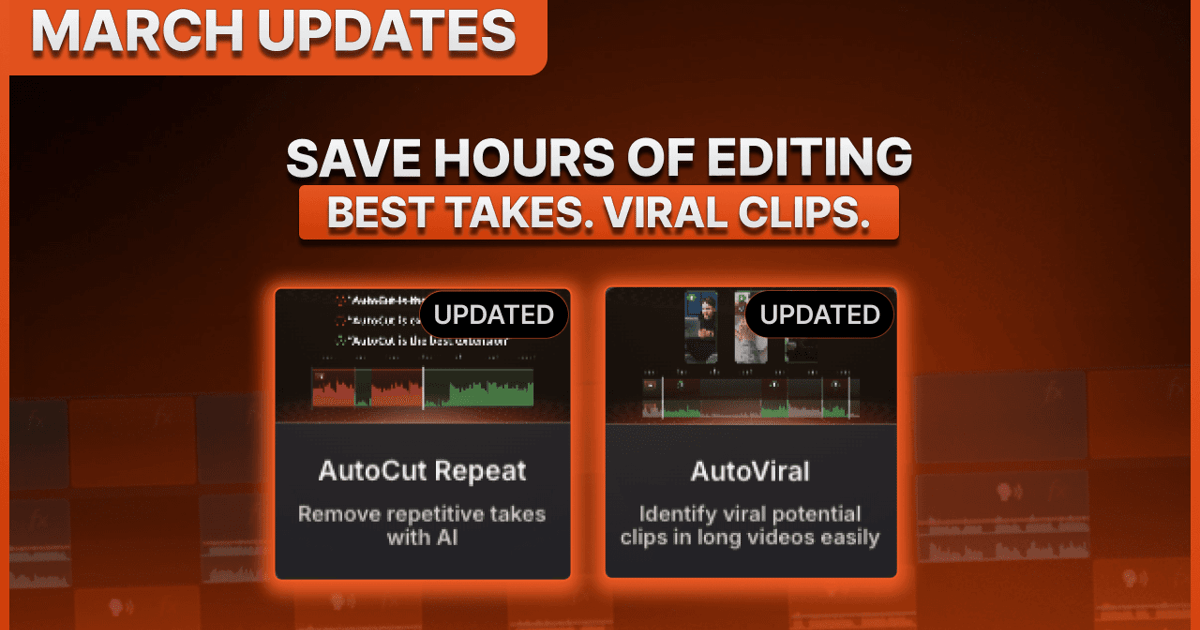AutoCut March Updates: AI Video Editing for Premiere Pro & DaVinci